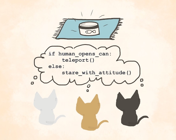 Printable Digital Original Art Cats Coding for Food With If | Etsy