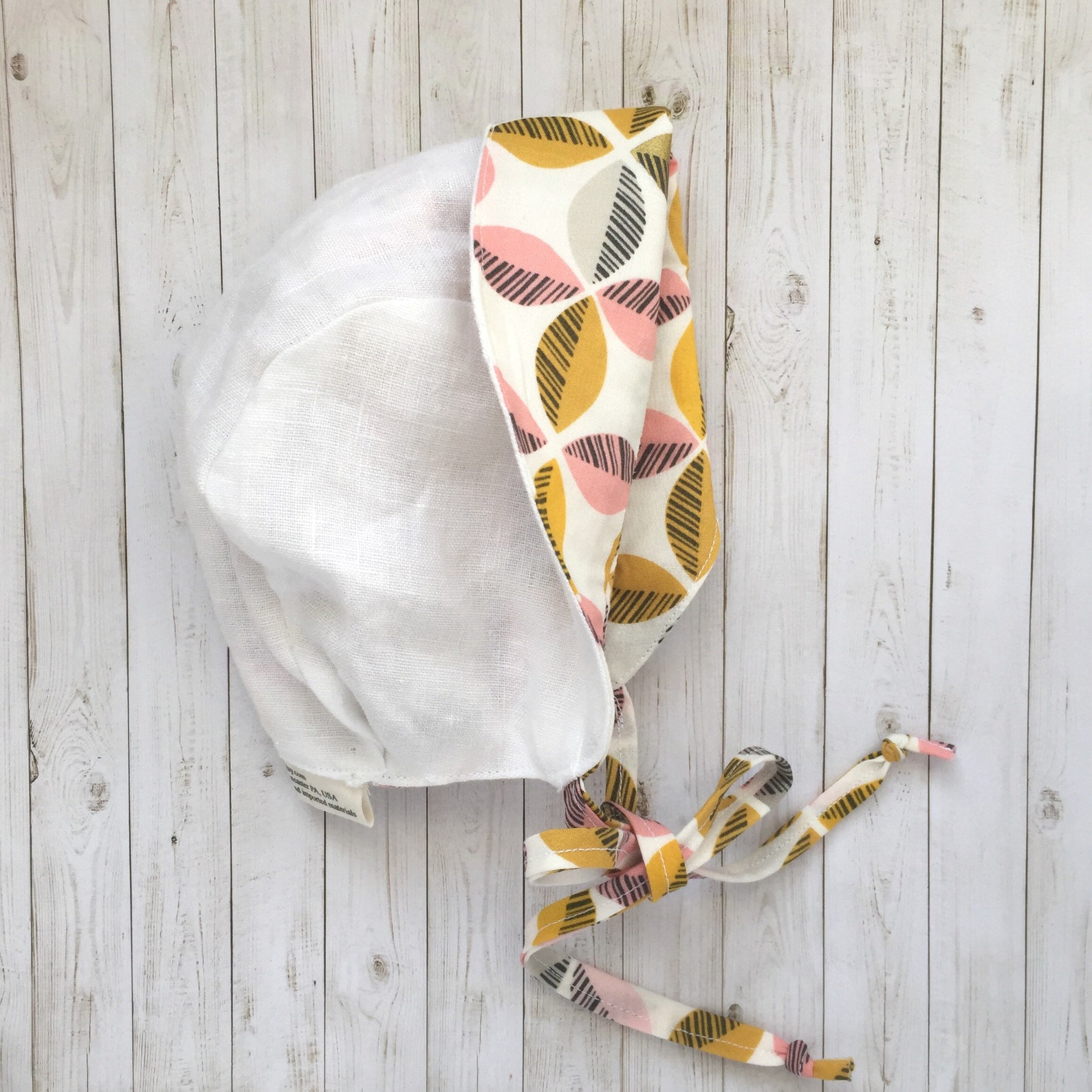 Baby Sun Bonnet, Reversible White Linen and Organic Cotton Baby Bonnet ...