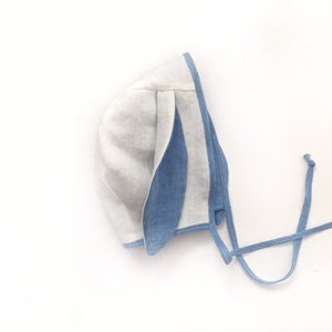 Bunny Ear Bonnet White Linen Outer, Sky Blue Linen Lining and Trim - Etsy