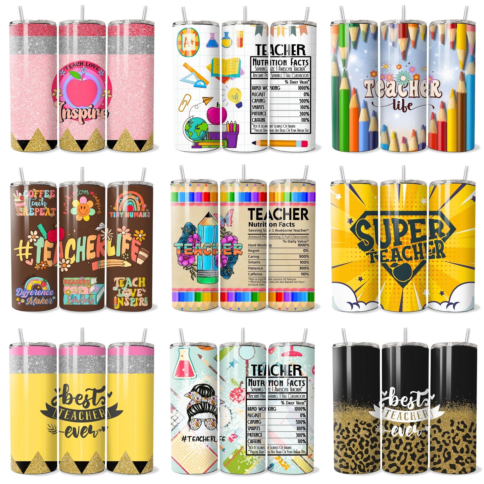 30 Teacher Tumbler Wrap PNG Sublimation Design Tumbler Wrap for Teacher ...
