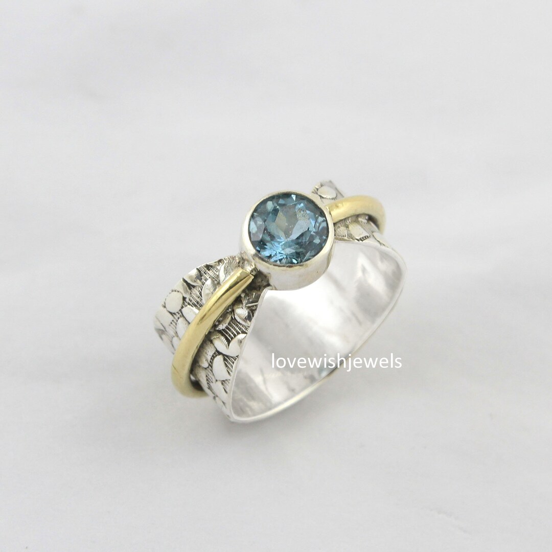 Spinner Ring, Blue Topaz Ring, Meditation Ring, Gemstone Ring, Nature ...
