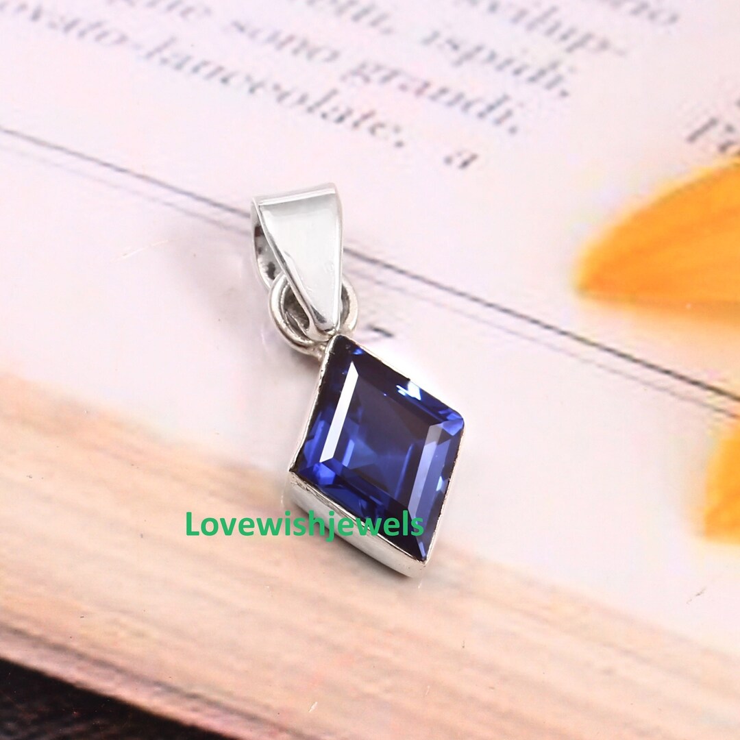 Blue Sapphire Pendant, Fancy Shape Sapphire Gemstone Pendant, 925 ...