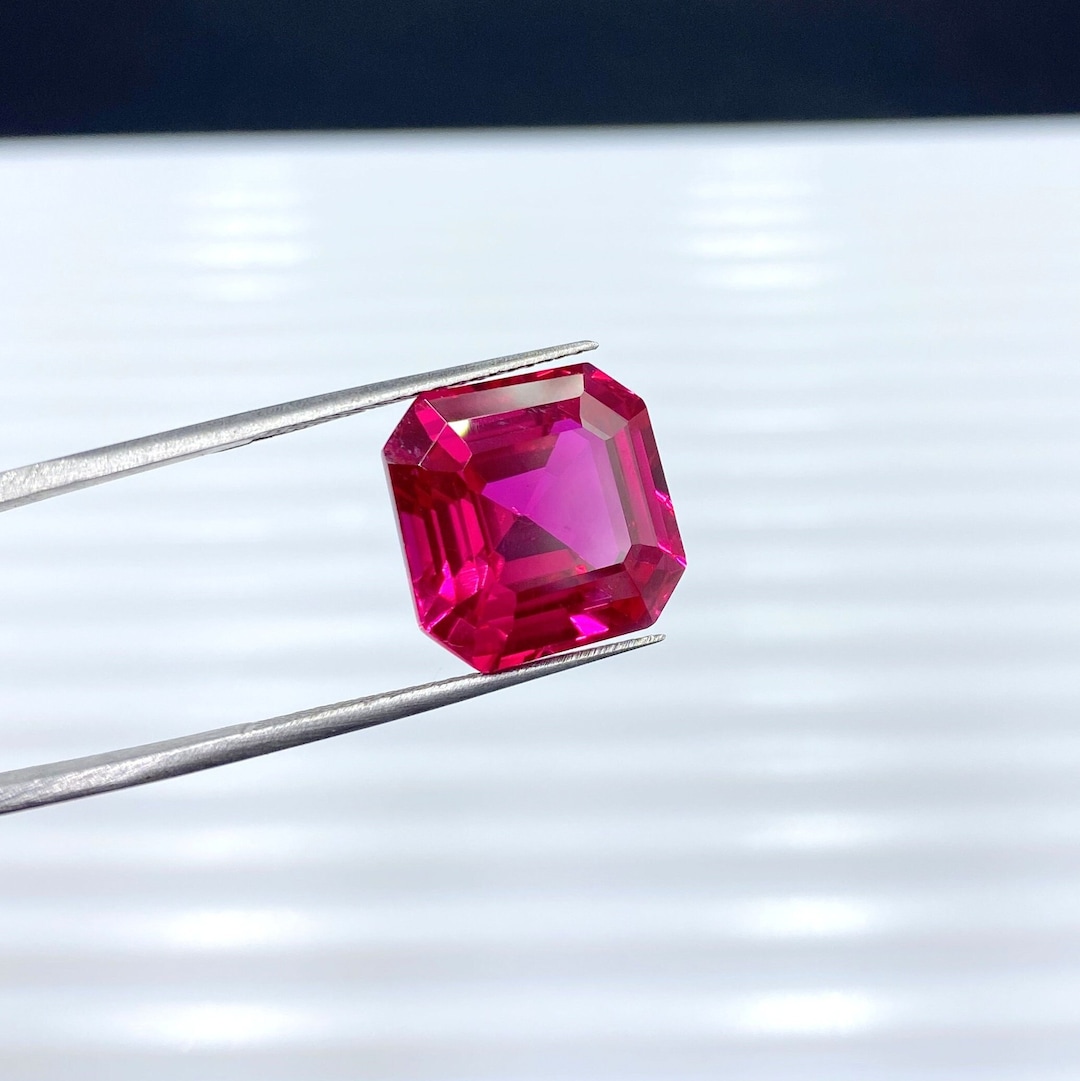 14 MM Flawless Ceylon Dark Pink Sapphire Loose Asscher Gemstone Cut ...
