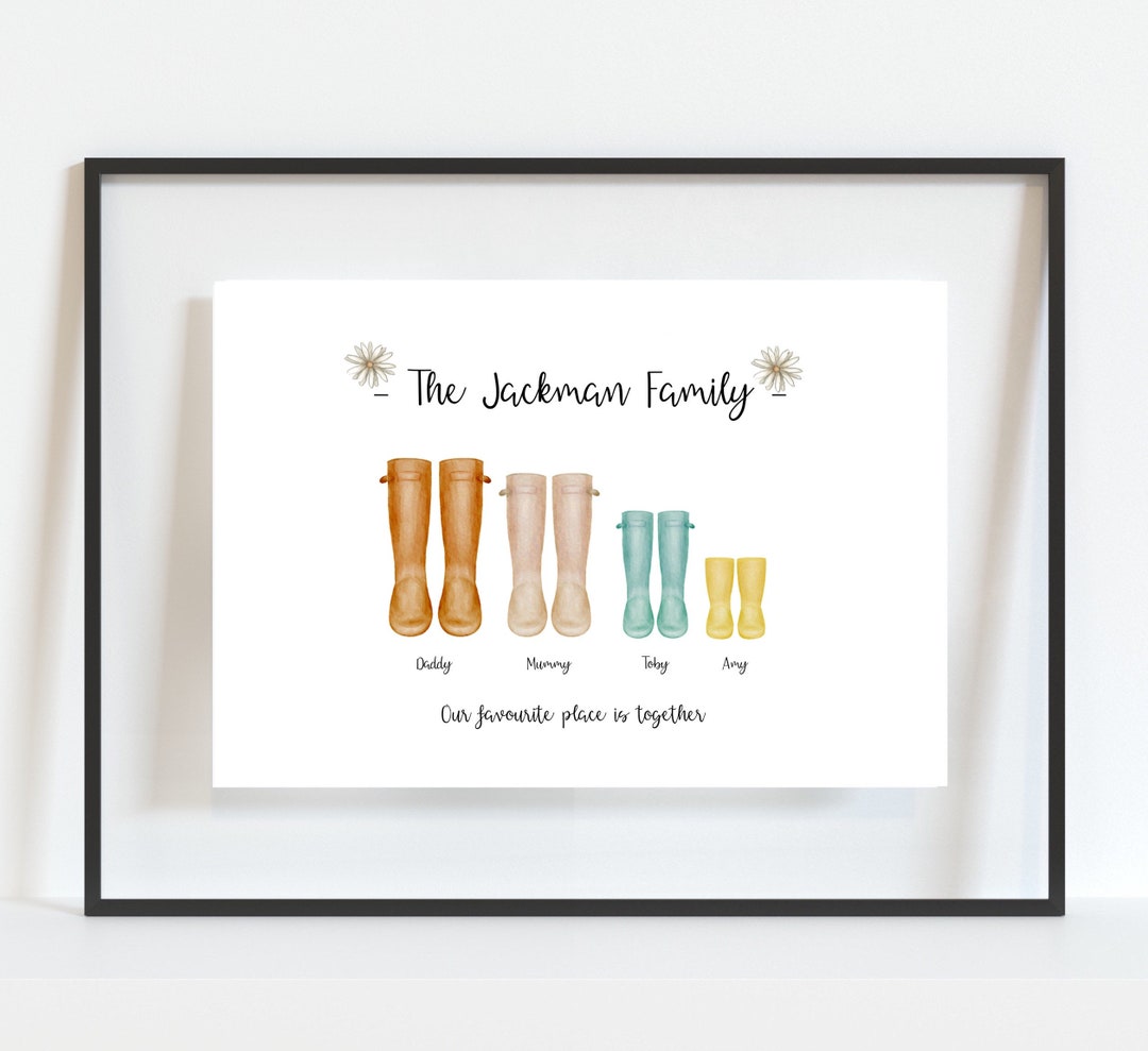 Personalised Welly Boot Print, Personalised Name Print, Family Print ...