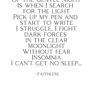 Faithless Song Lyrics, Insomnia Lyrics Print, Typography Print, Prints ...