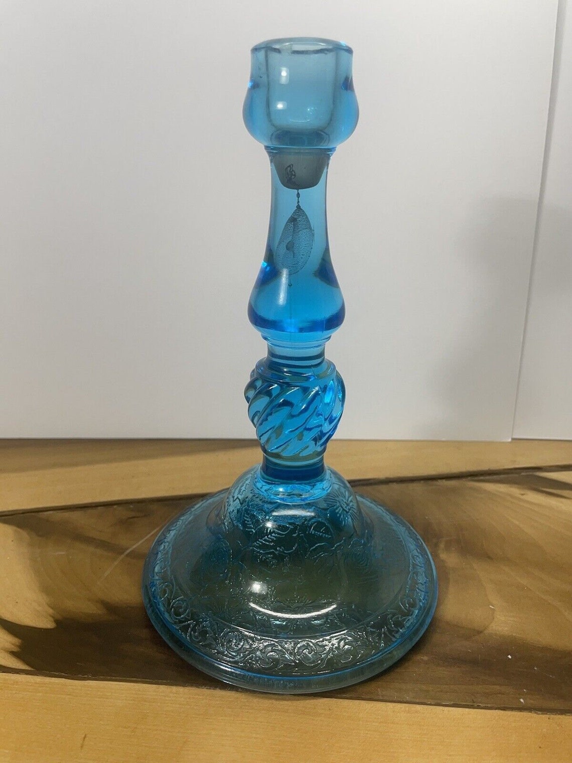 Beautiful Blue Depression Glass Candle Holder Odd Object Inside Glass ...