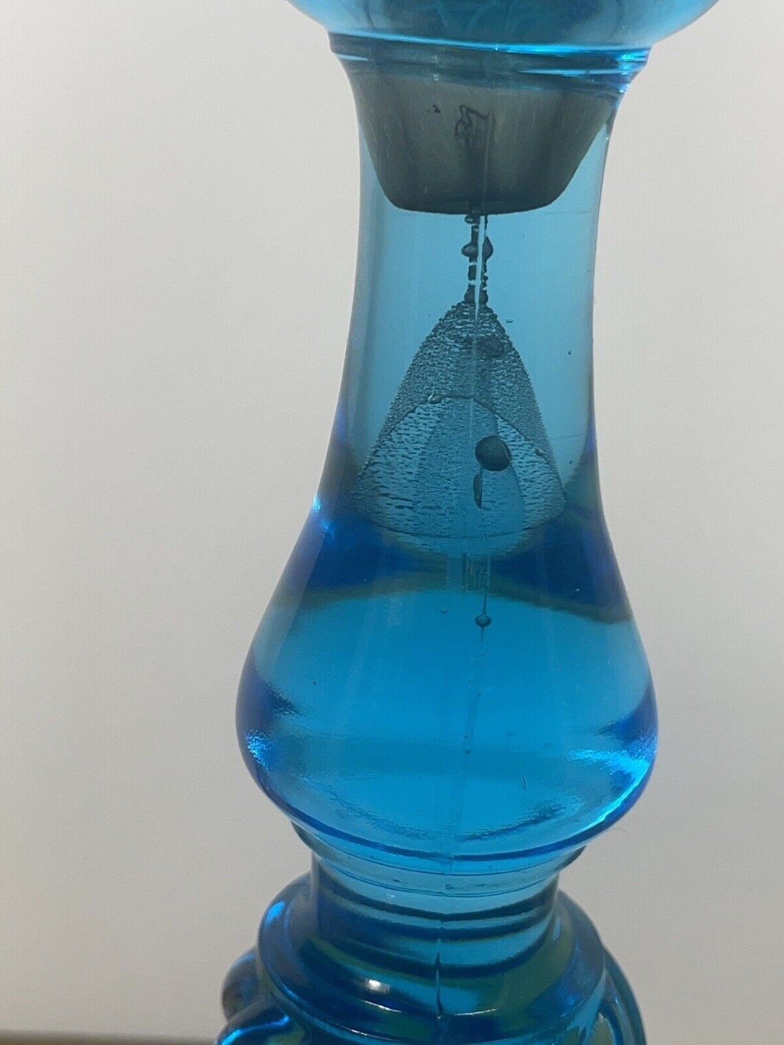 Beautiful Blue Depression Glass Candle Holder Odd Object Inside Glass ...