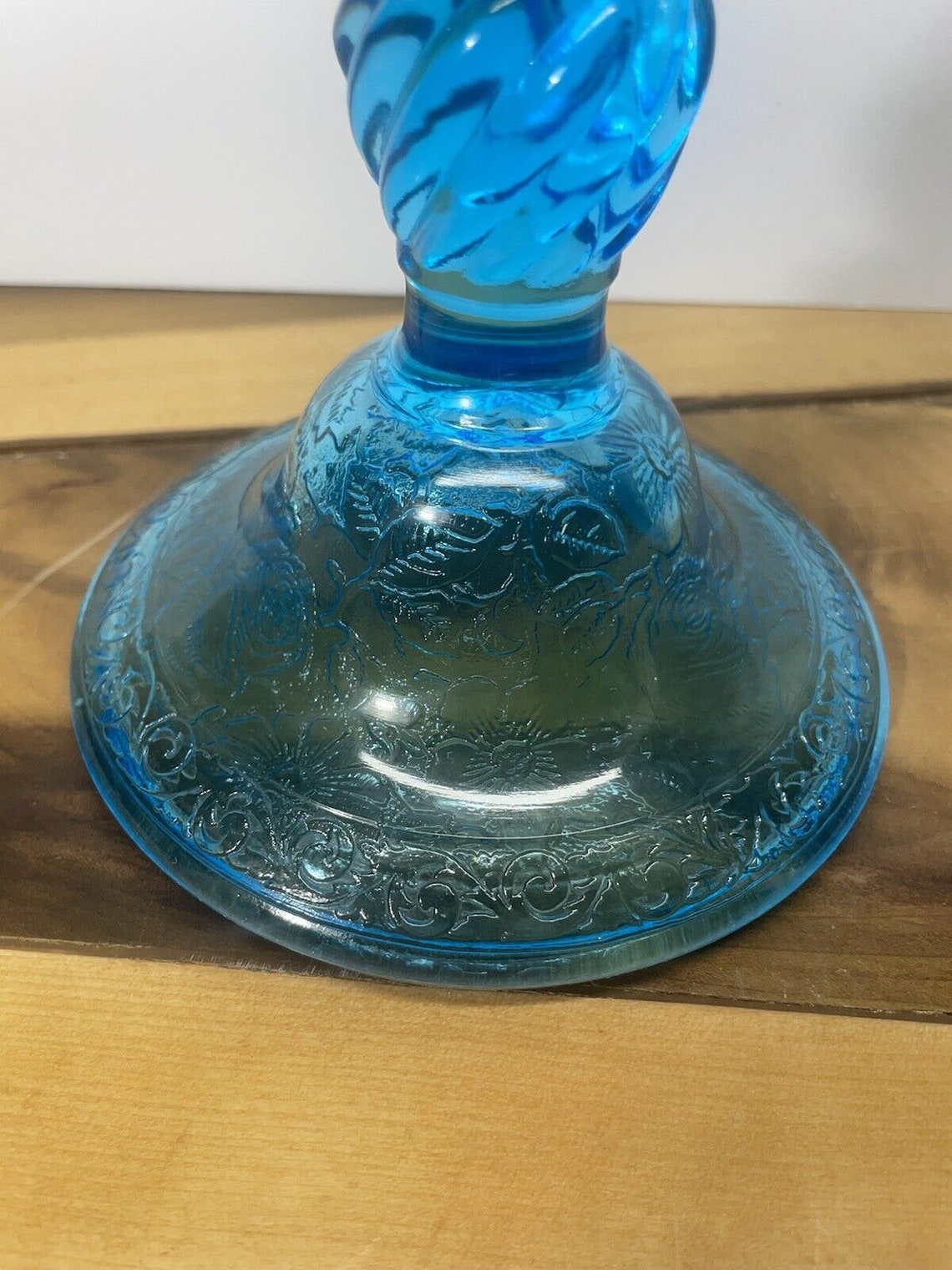 Beautiful Blue Depression Glass Candle Holder Odd Object Inside Glass ...