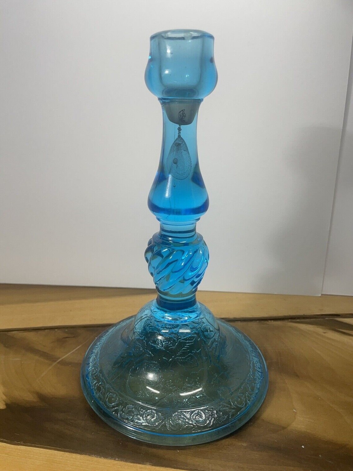 Beautiful Blue Depression Glass Candle Holder Odd Object Inside Glass ...