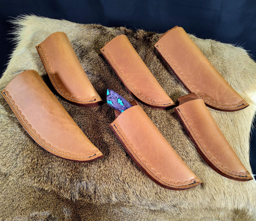 Leather Knife Sheath; Light Brown; Thick Water Buffalo Leather; Right ...