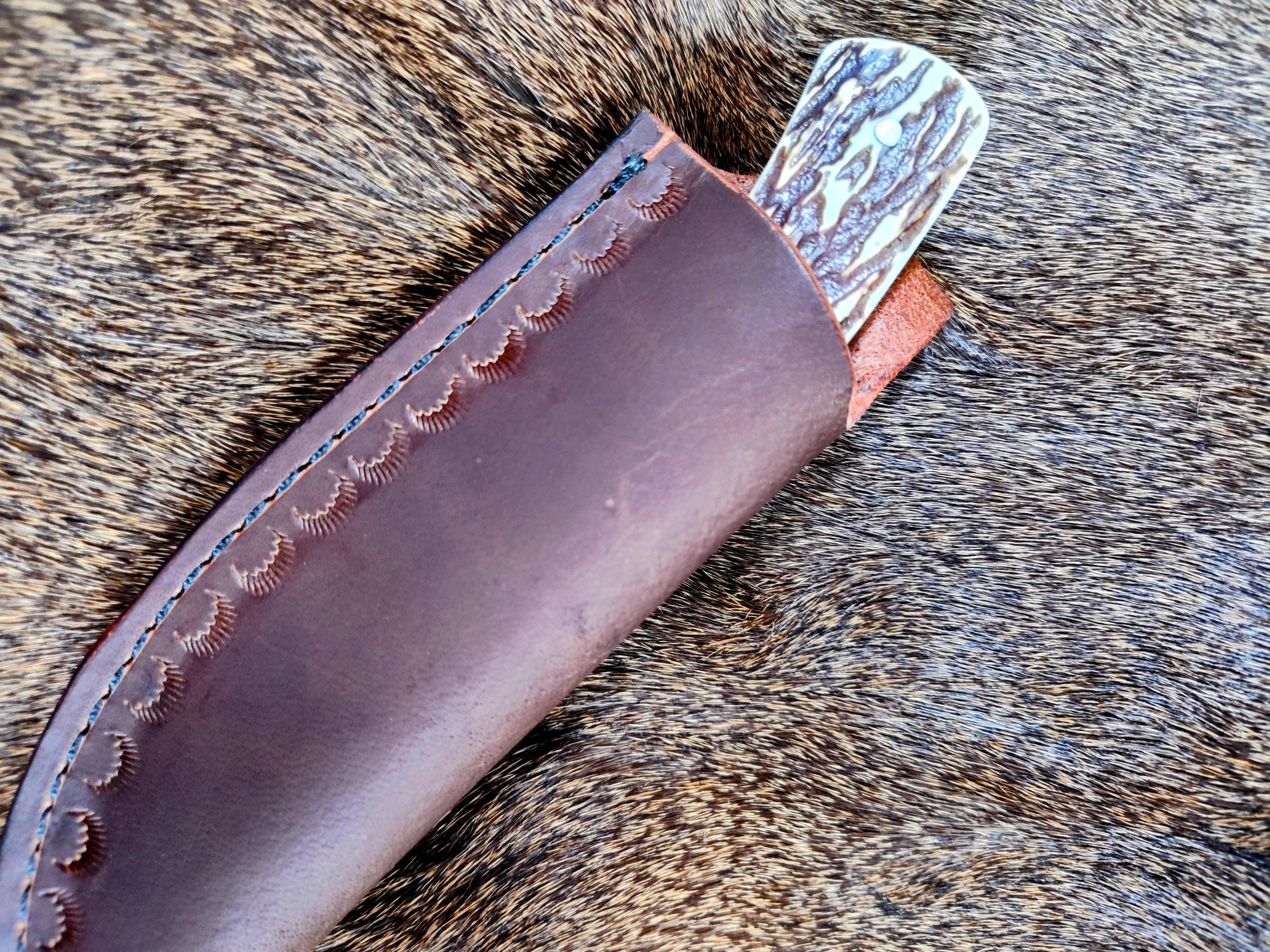 Leather Knife Sheath; Dark Brown; Thick Water Buffalo Leather; Right or ...