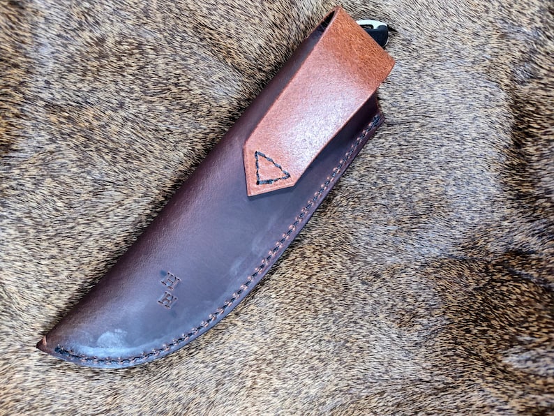 Leather Knife Sheath; Dark Brown; Thick Water Buffalo Leather; Right or ...