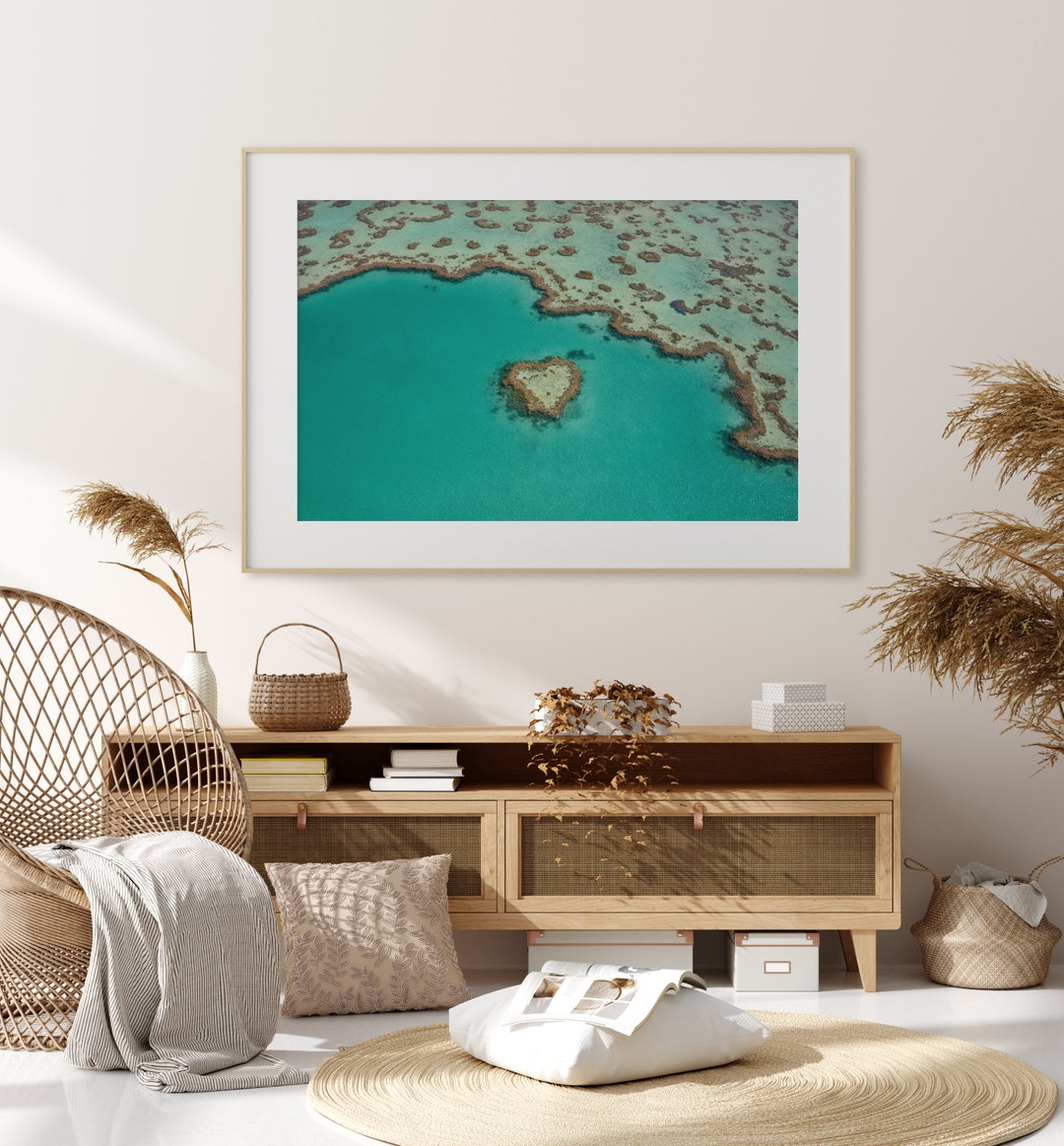 HEART REEF, Heart Print, Ocean Art, Large Wall Art, Whitsundays Print ...