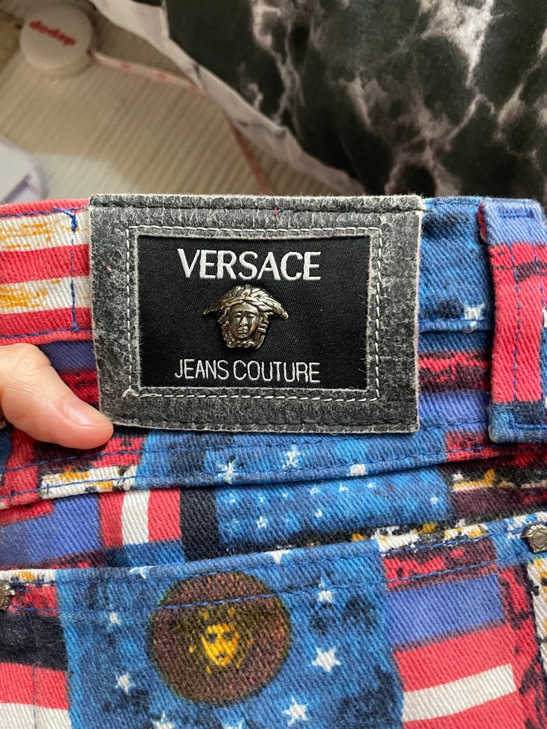 VERSACE High Waisted Flag Pattern Jeans UK6 - Etsy