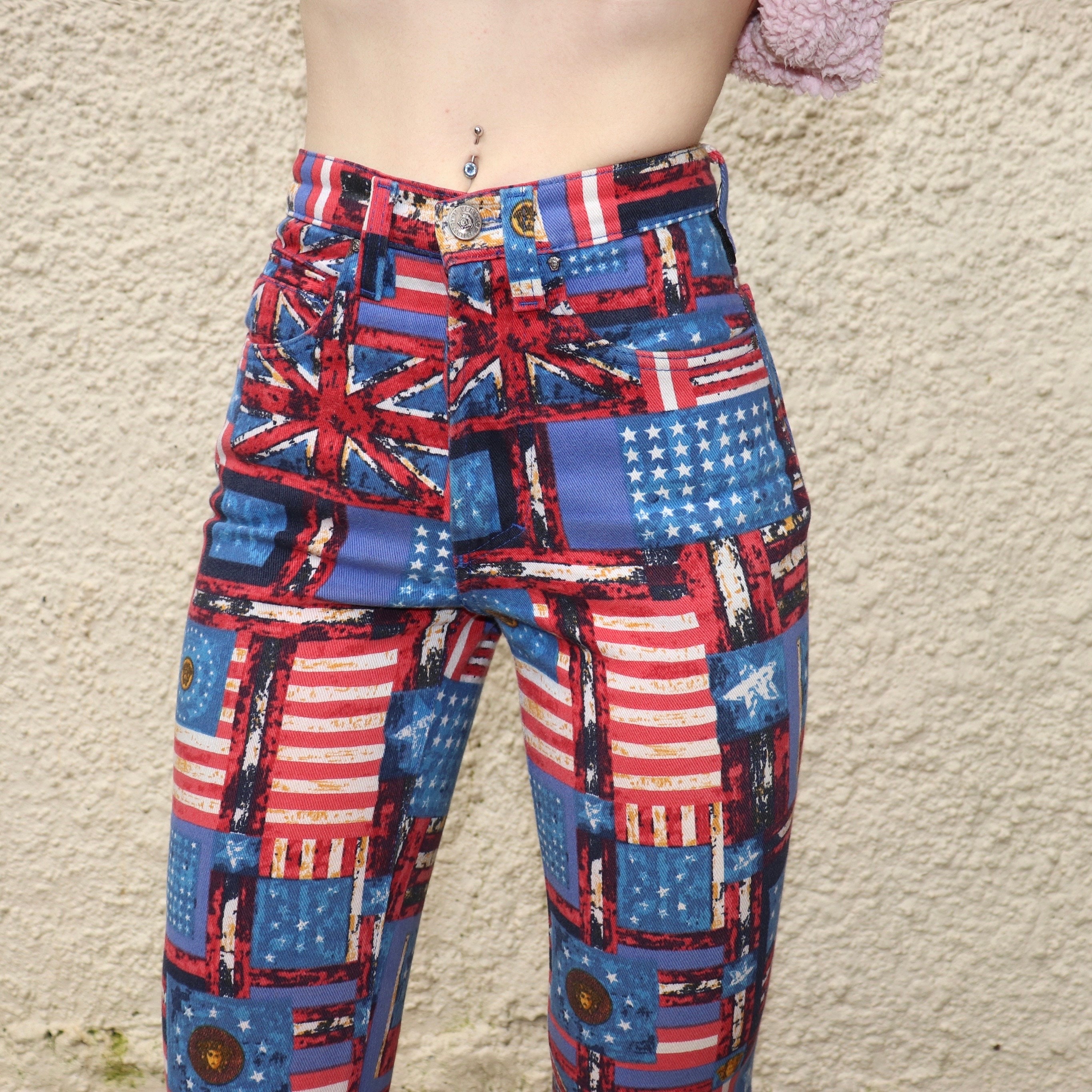 VERSACE High Waisted Flag Pattern Jeans UK6 - Etsy