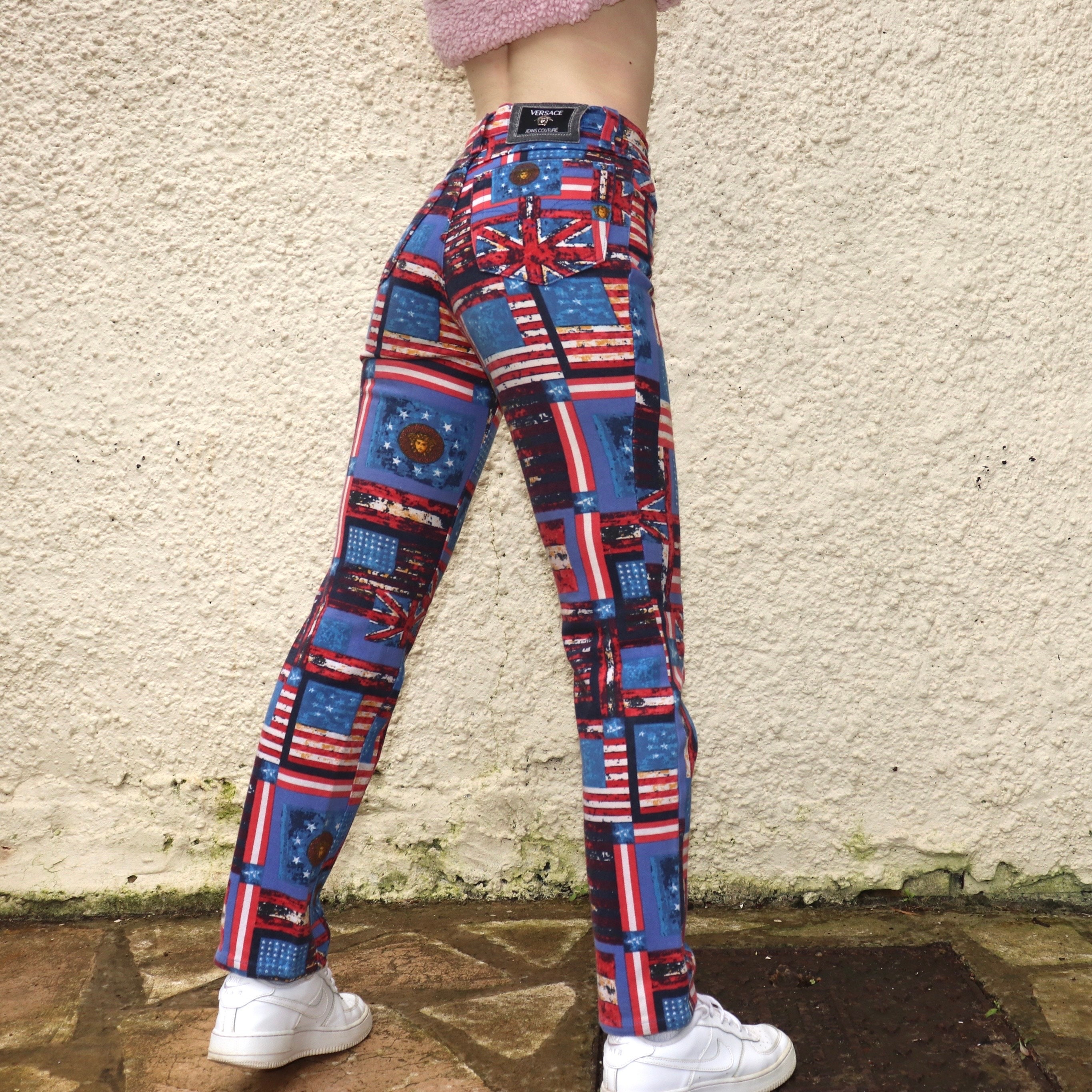 VERSACE High Waisted Flag Pattern Jeans UK6 - Etsy