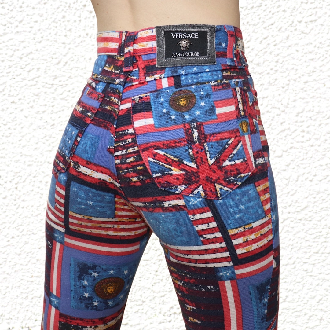 VERSACE High Waisted Flag Pattern Jeans UK6 - Etsy