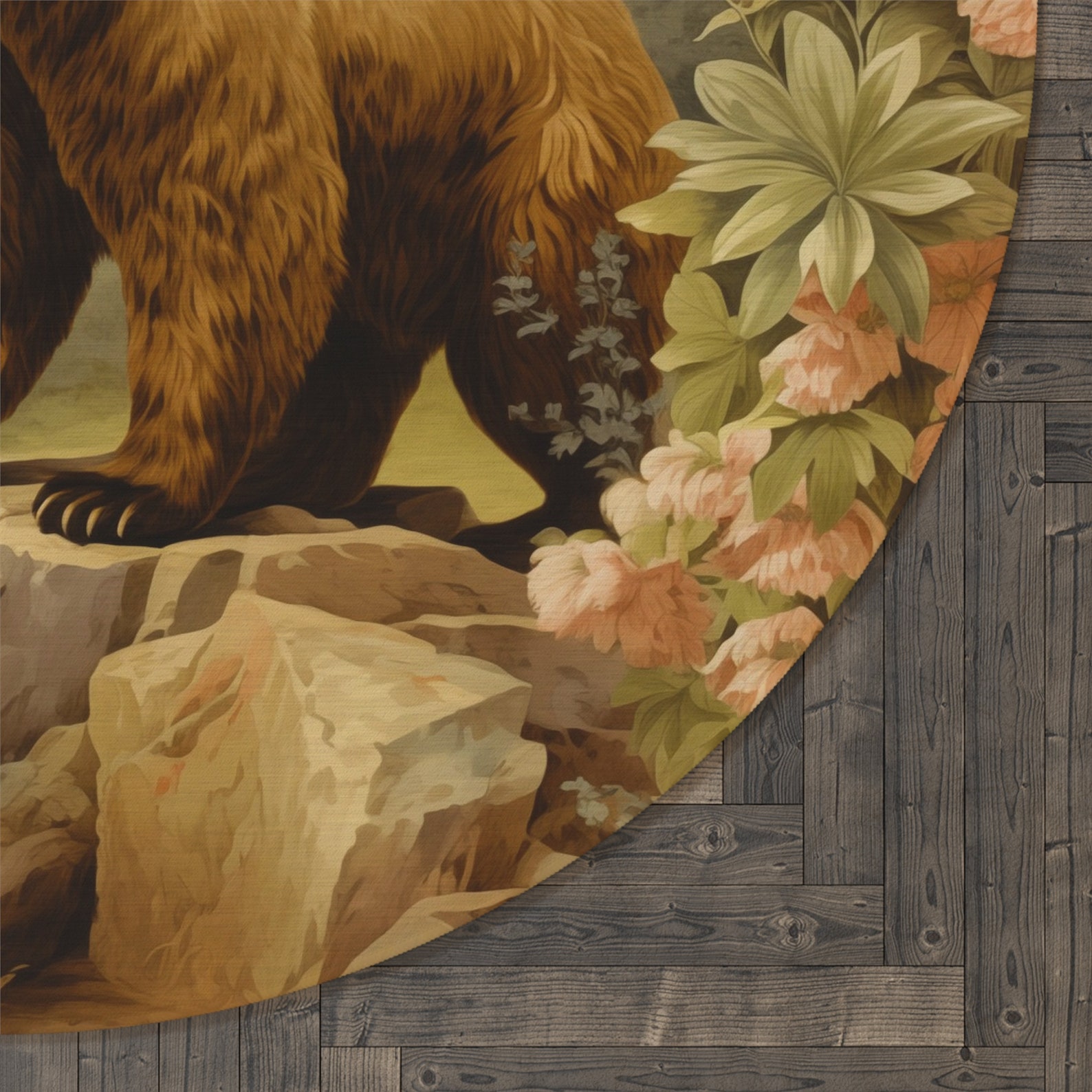 Bear Round Area Rug 60x60 Vintage Style Forestcore Decor, Bear Gifts ...