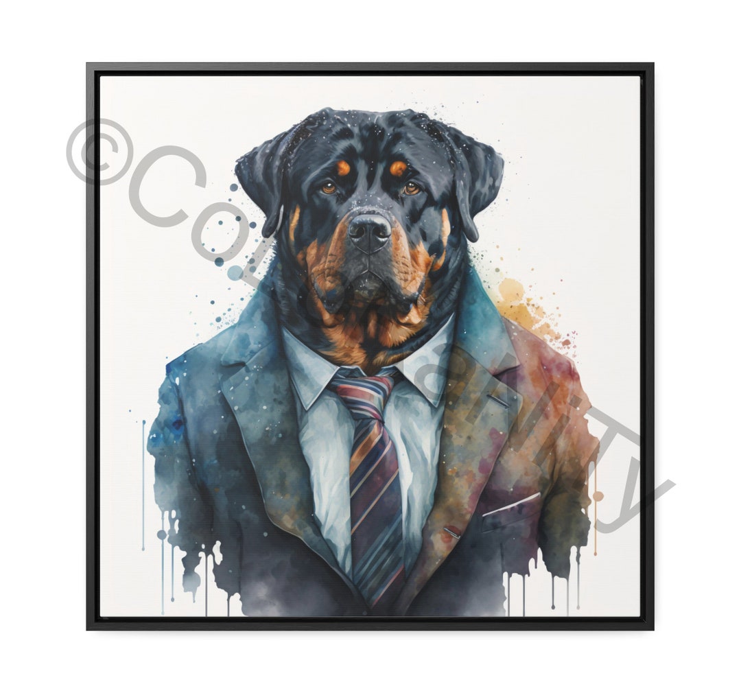 Mr Rottweiler Dog in Suit Portrait, Dog Art Framed Rottweiler Canvas ...