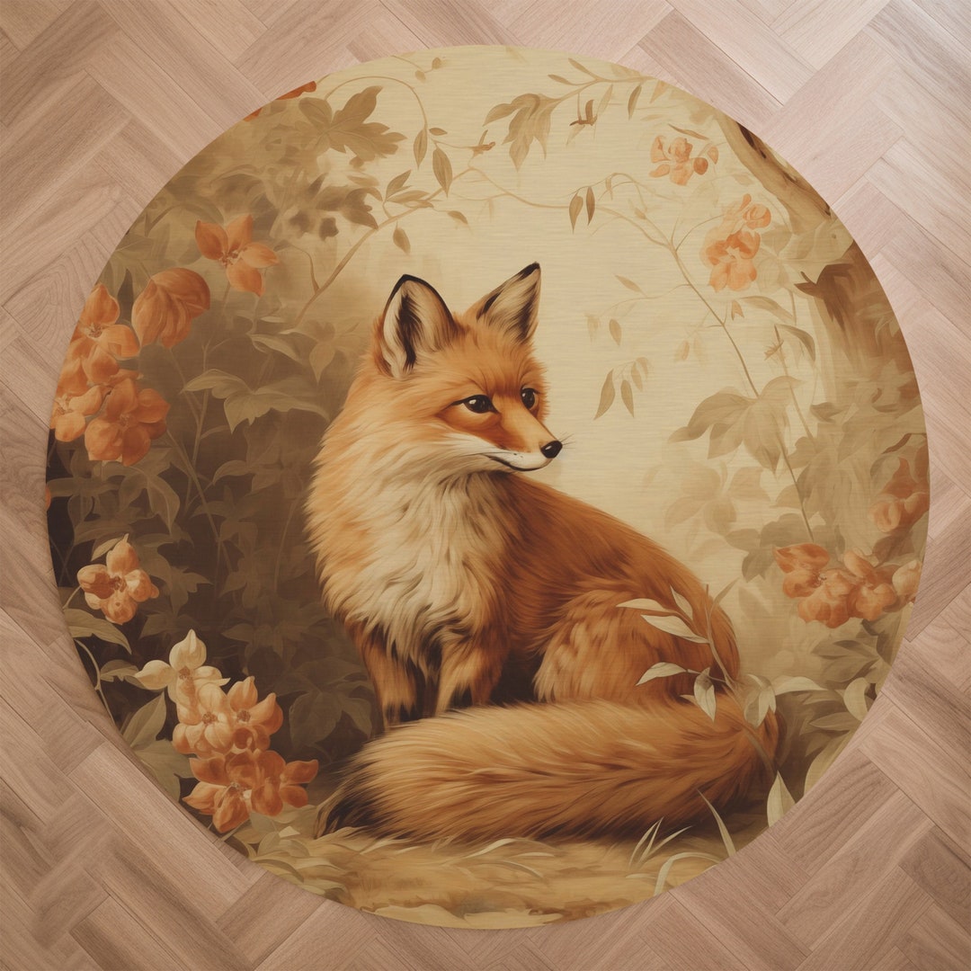 Fox Round Area Rug 60x60 Size, Forest Room Decor, Housewarming Gift ...