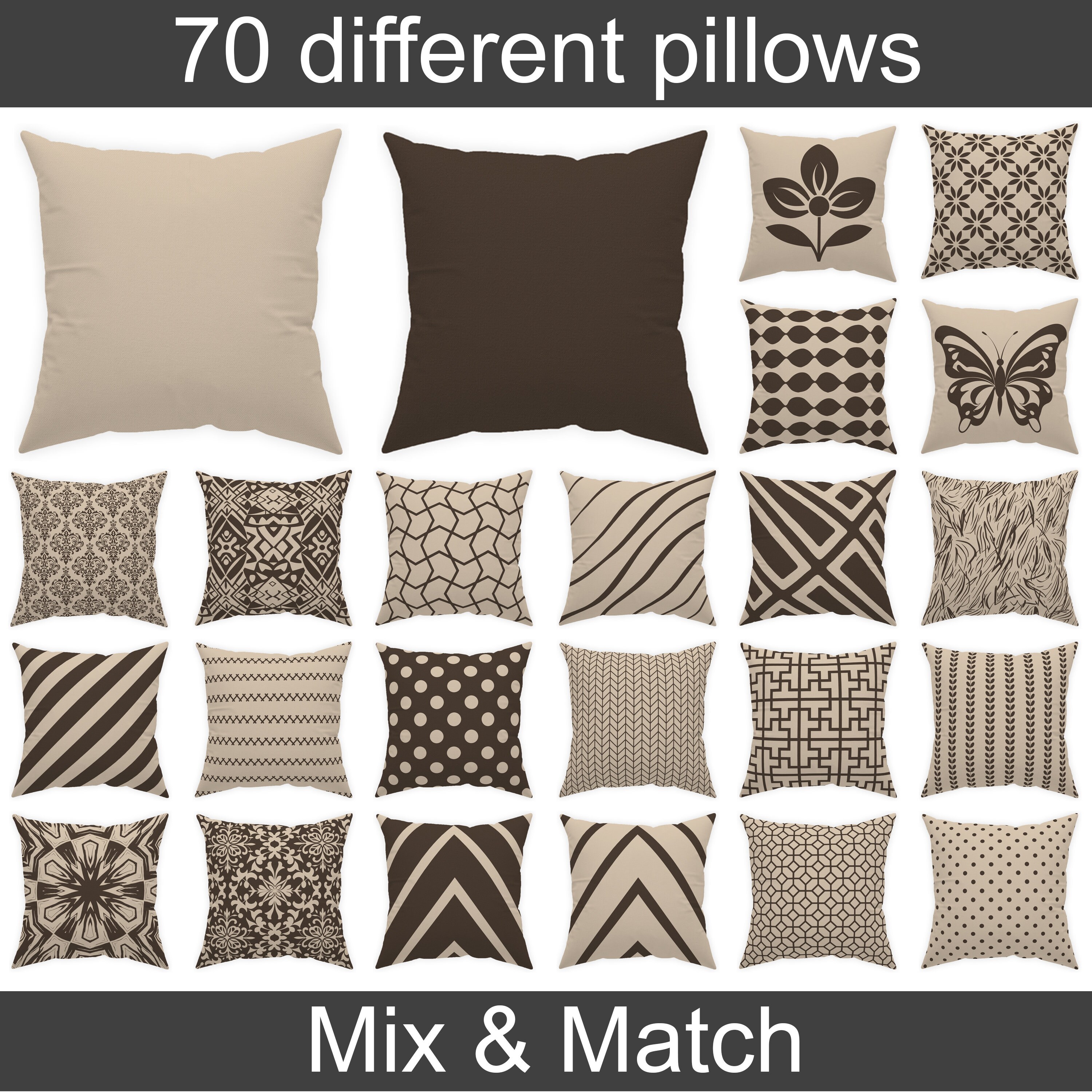 Beige Brown Throw Pillow 14x14 16x16 18x18 20x20, Indoor and Outdoor ...