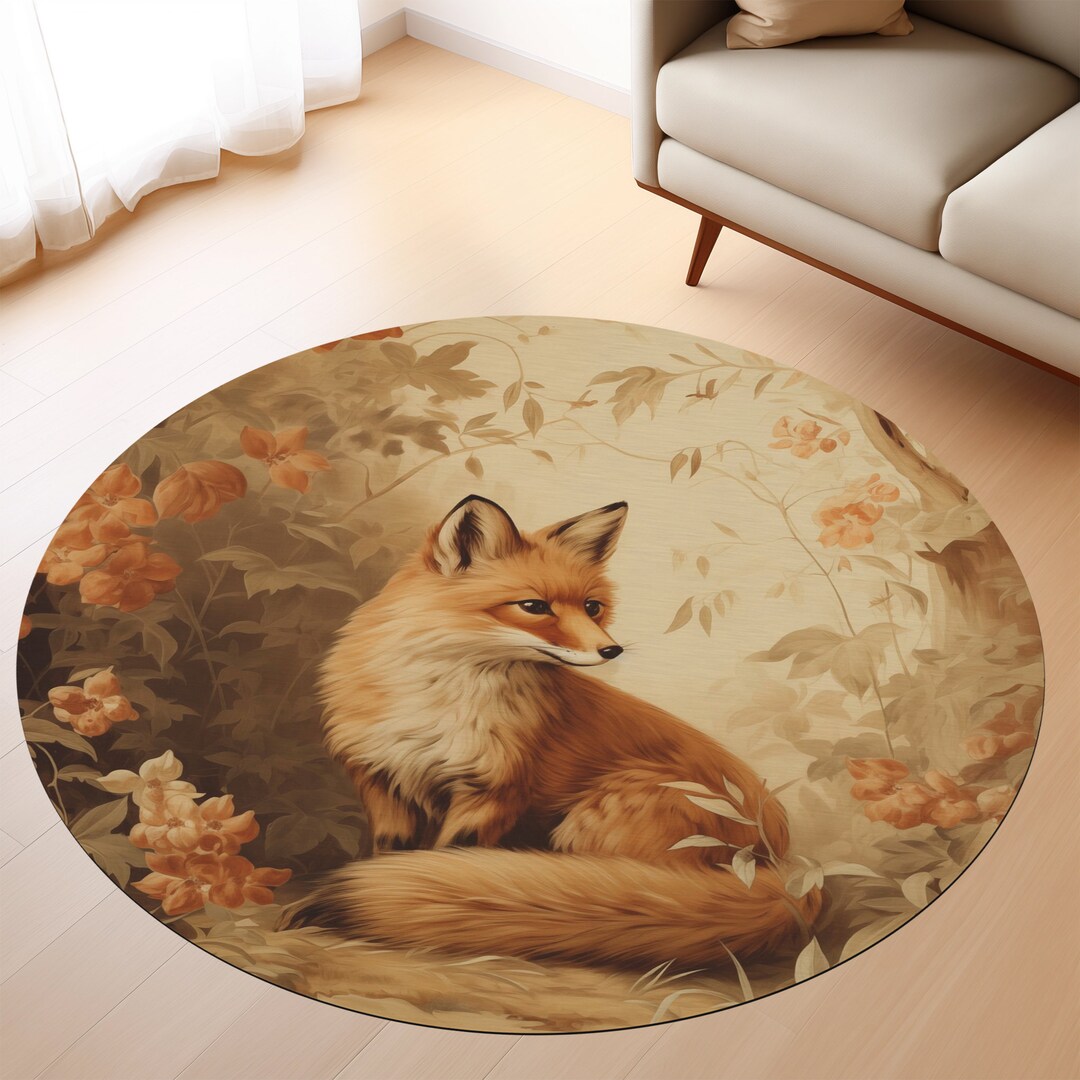 Fox Round Area Rug 60"x60" Size, Forest Room Decor, Housewarming Gift ...