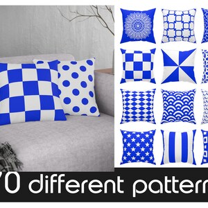 Royal Blue Pillow Set, 70 Different Patterns Euro Sham Blue, 14x14 ...