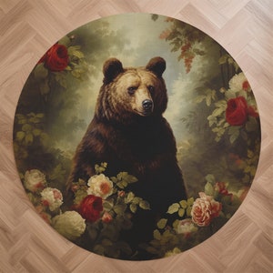 Bear Large Round Carpet 60x60 William Morris Inspired Vintage Style ...