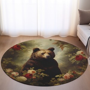 Bear Large Round Carpet 60x60 William Morris Inspired Vintage Style ...