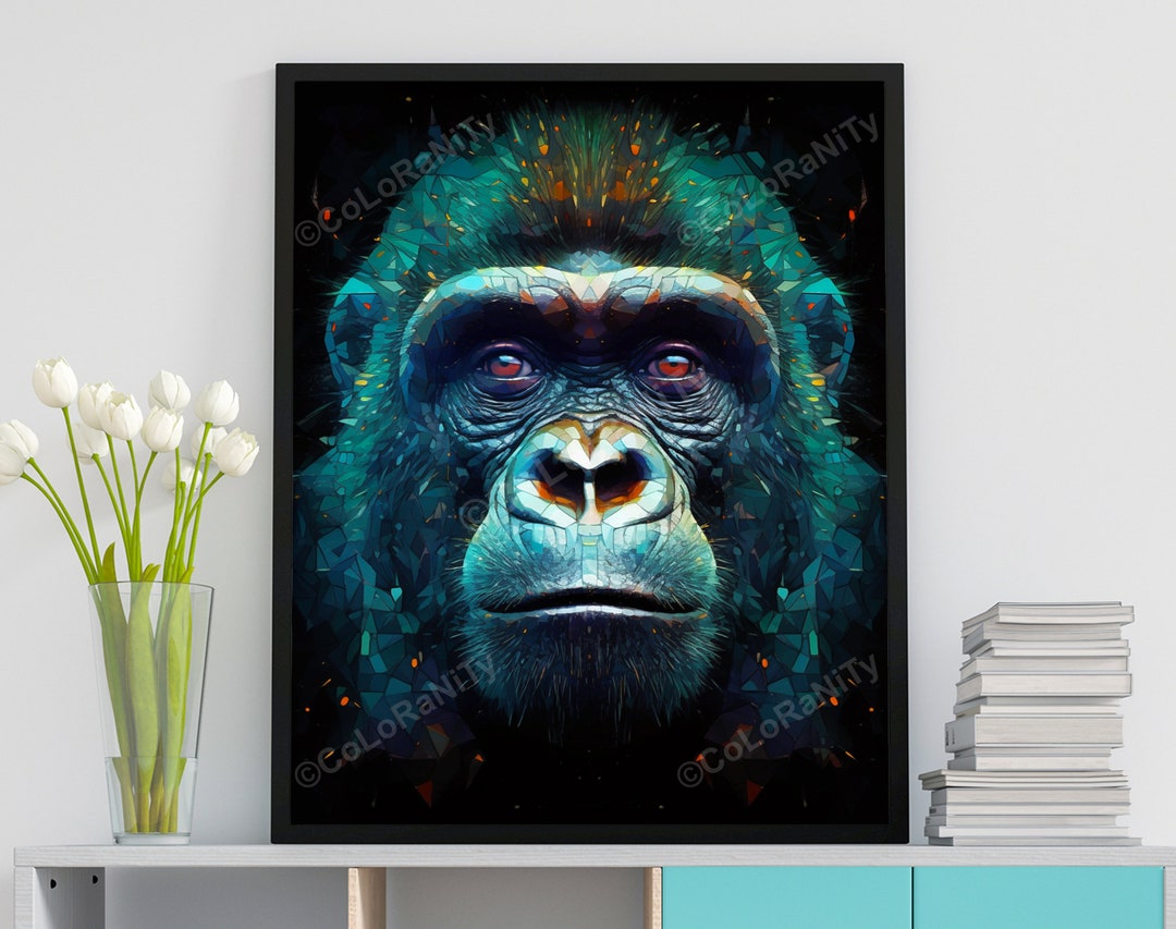 Gorilla Portrait Poster Canvas Print Monkey Wall Art, Jungle Animal ...