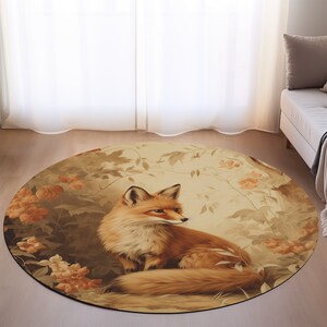 Fox Round Area Rug 60x60 Size, Forest Room Decor, Housewarming Gift ...