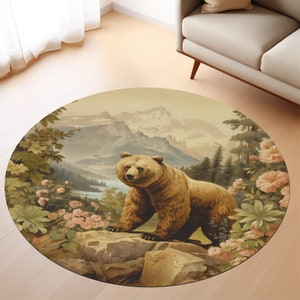 Bear Round Area Rug 60x60 Vintage Style Forestcore Decor, Bear Gifts ...
