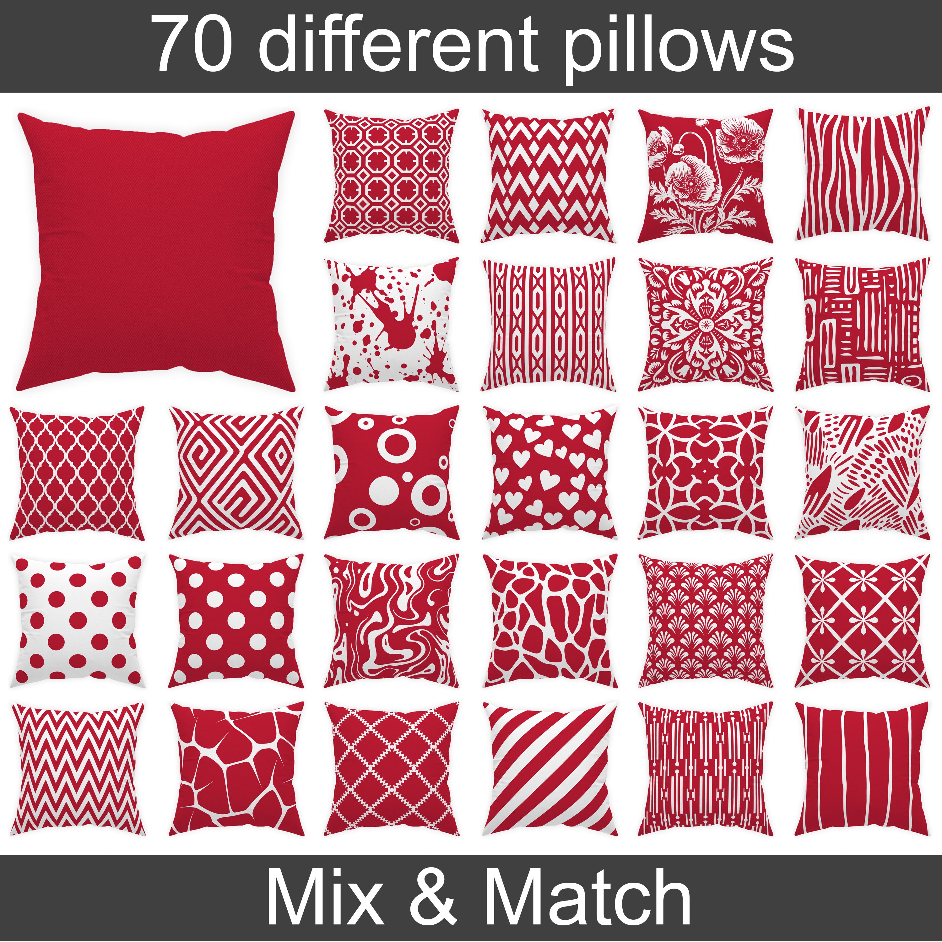 True Red Throw Pillow 14x14 16x16 18x18 20x20 24x24 26x26, Indoor and ...