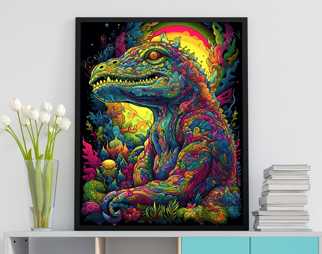 Hallucinogenic Dinosaur Poster, Canvas Print Psychedelic Decor ...