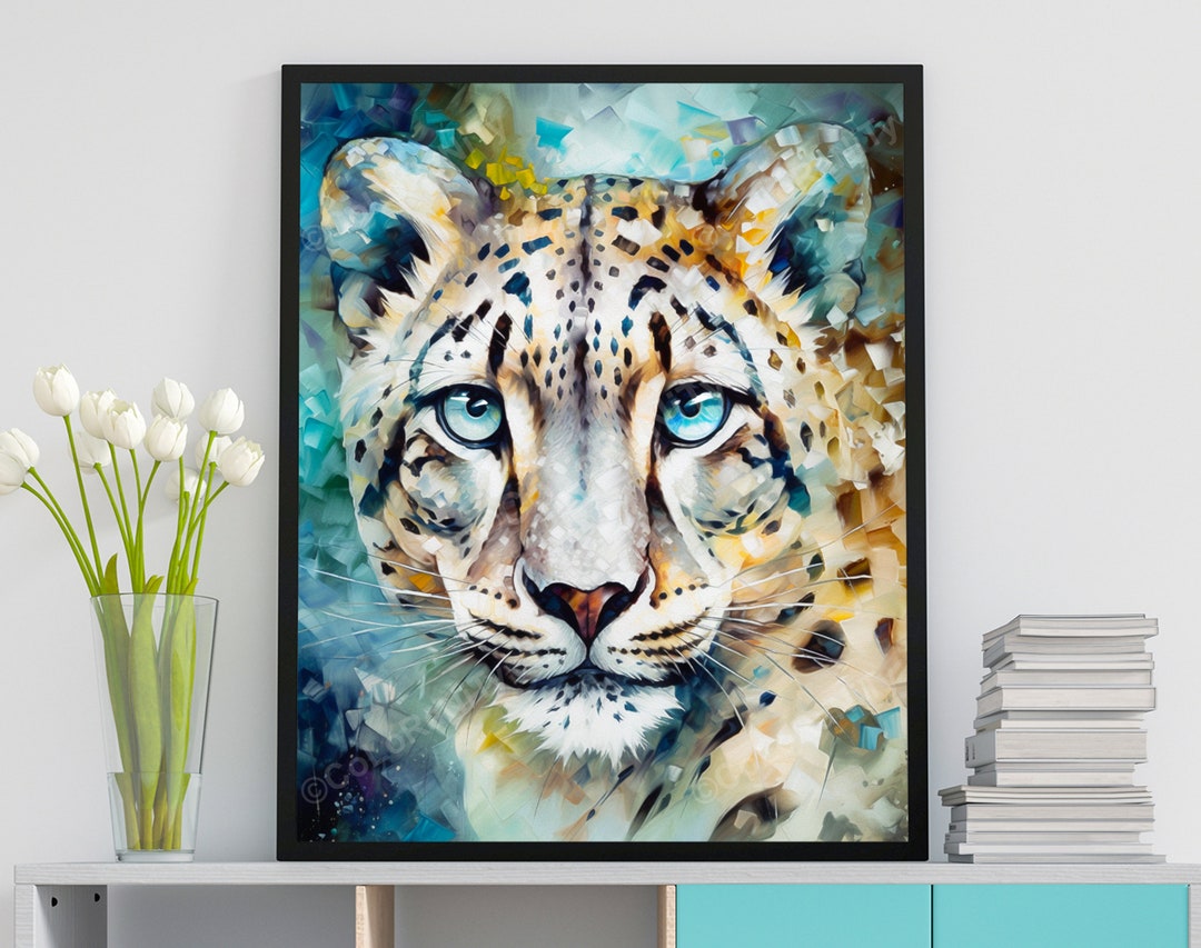 Snow Leopard Portrait Poster Canvas Print White Leopard Wall Decor ...