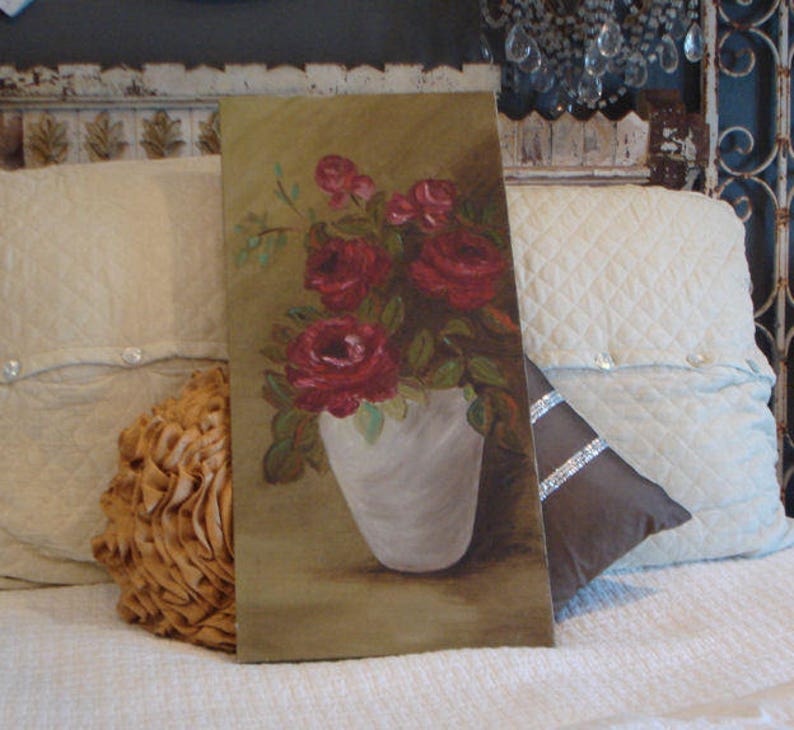 Vintage Oil Painting on Canvas Red Roses Beautiful - Etsy