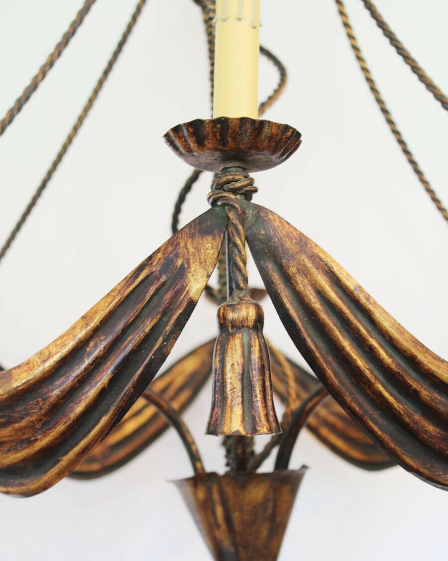 Huge Italian Ribbon and Tassels Gilt Gold Antique Chandelier - Etsy