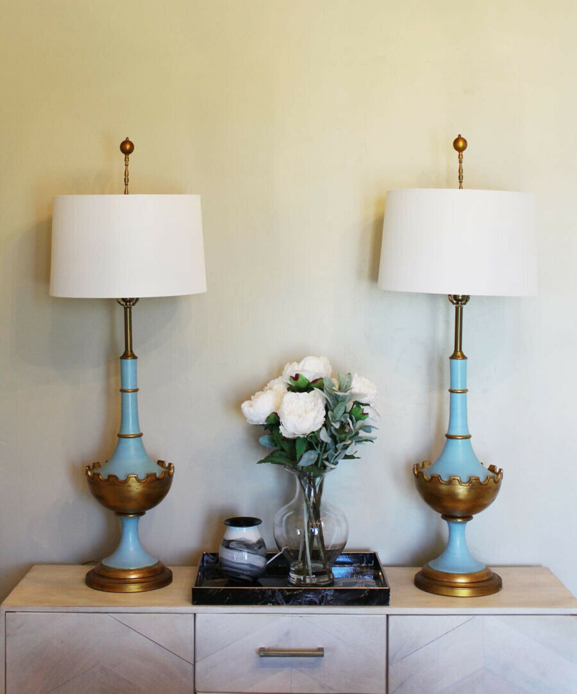 Pair Light Blue Antique Italian Lamps Mod Glam Gorgeous - Etsy