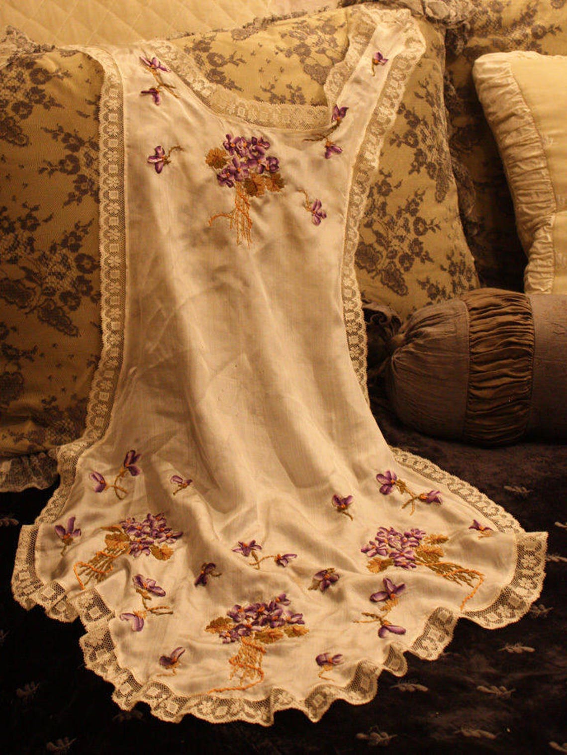 19th C French Silk Boudoir Apron Ribbon Roses Flapper - Etsy