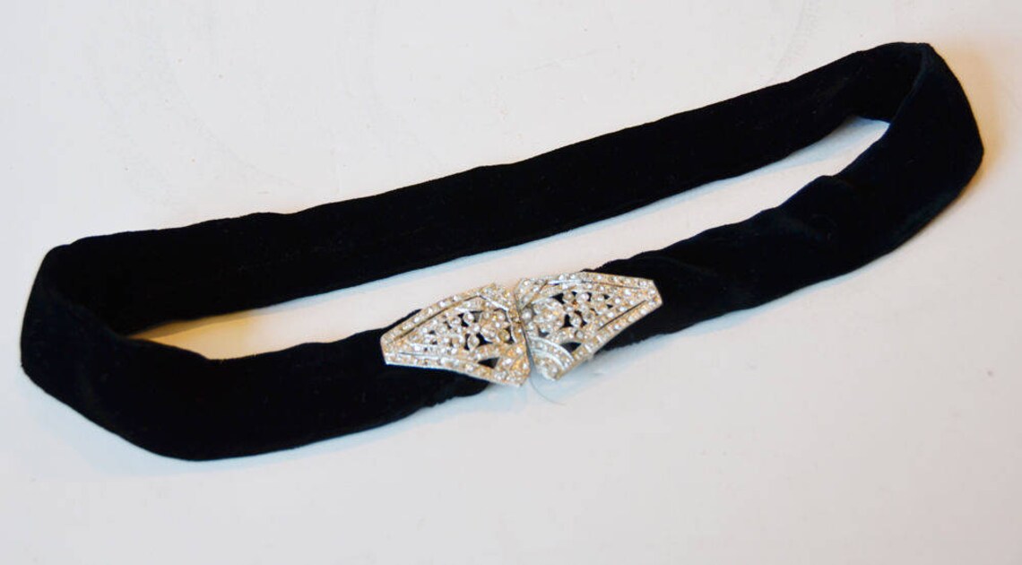 Victorian Black Velvet and Paste Stones Belt - Etsy