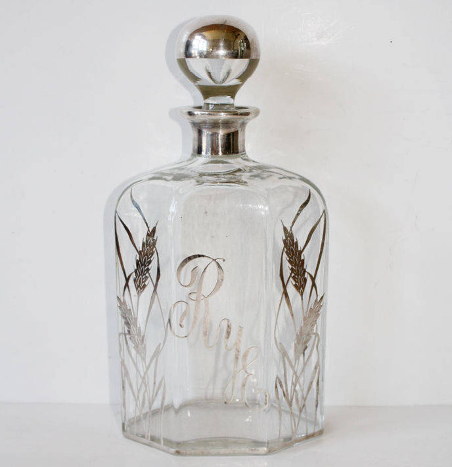 Antique Rare Sterling and Crystal Rye Decanter - Etsy