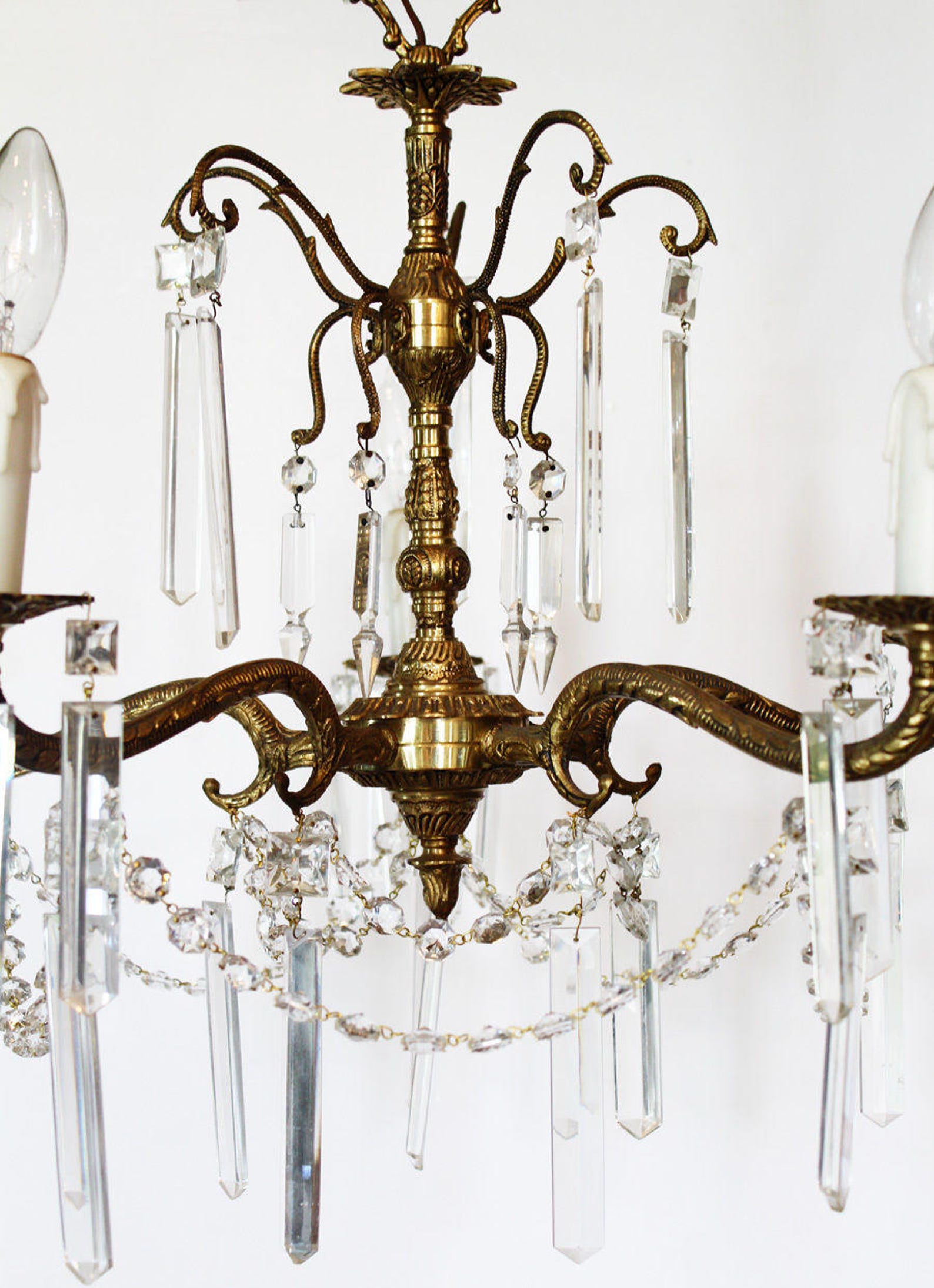 Antique Crystal and Brass Chandelier Rectagular Prisms Gorgeous - Etsy