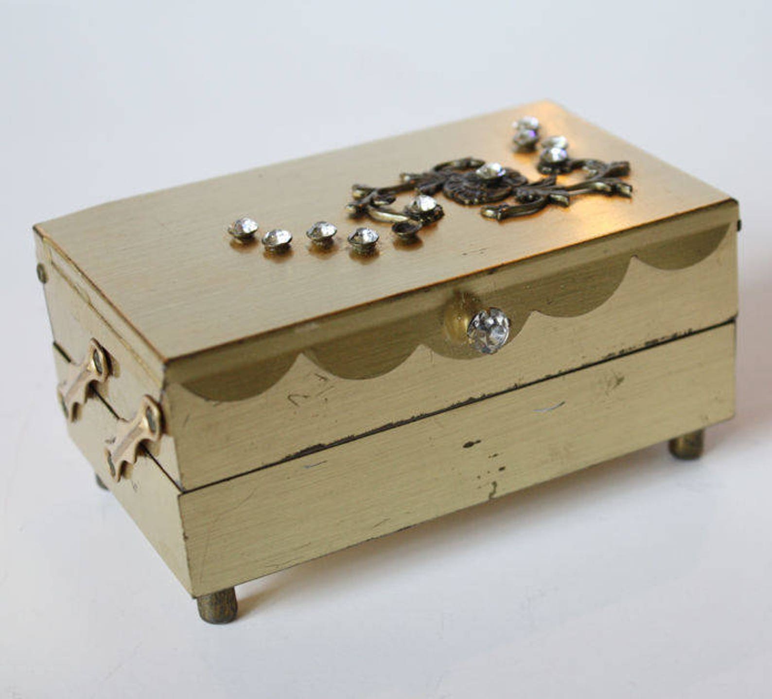 Small Rhinestone Encrusted Boudoir Jewel Box Antique Gold Diamonds ...