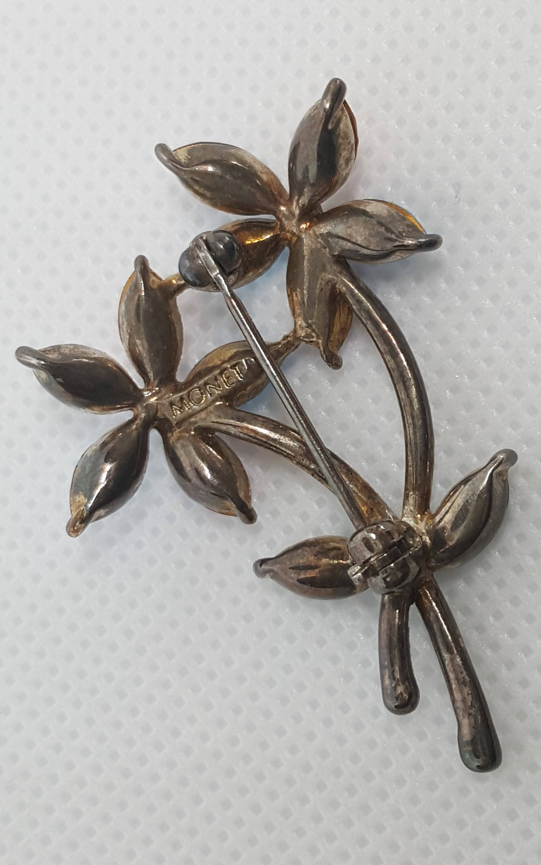 Vintage Monet Sterling and Rhinestone Flower Brooch Pin - Etsy