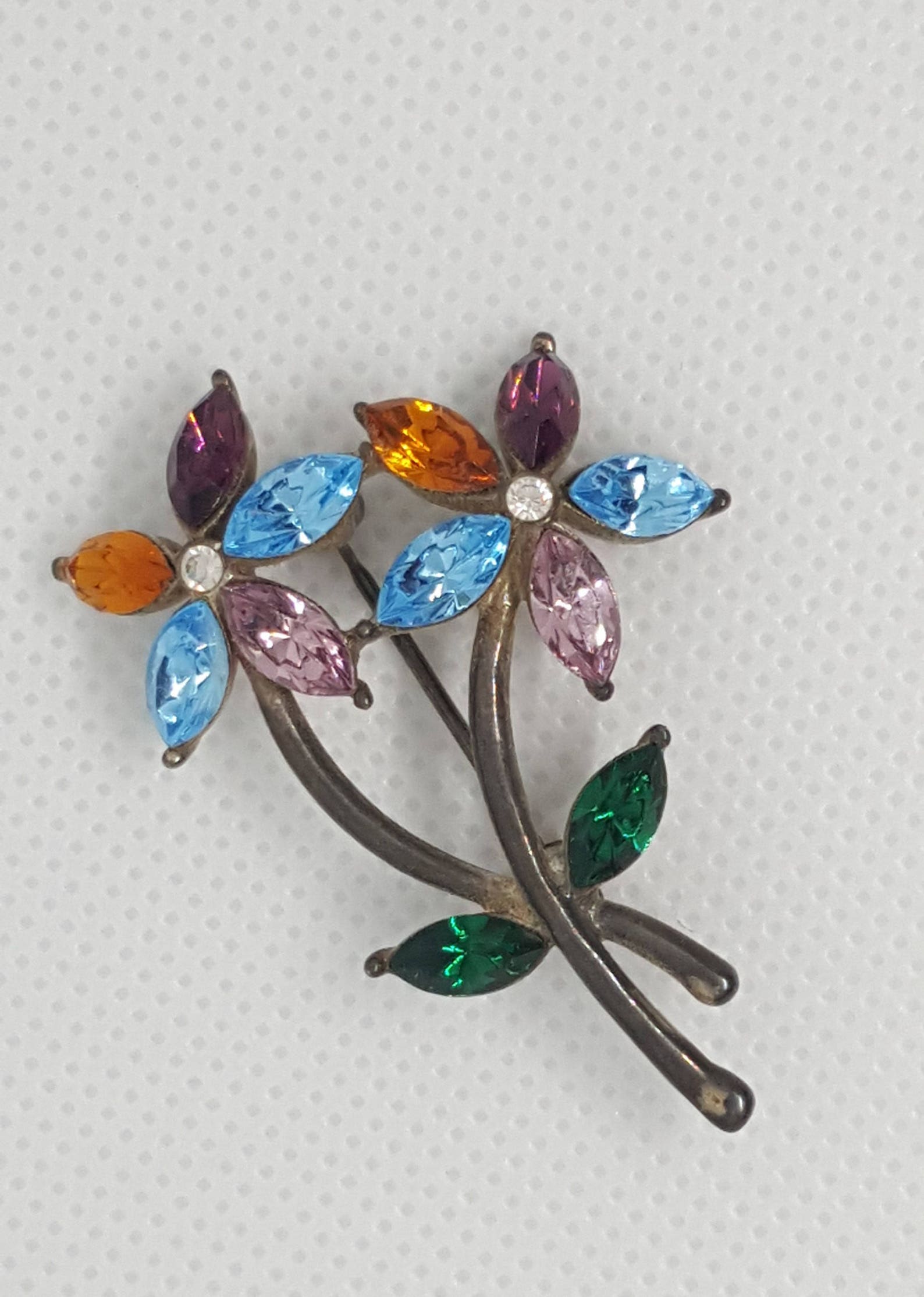 Vintage Monet Sterling and Rhinestone Flower Brooch Pin - Etsy