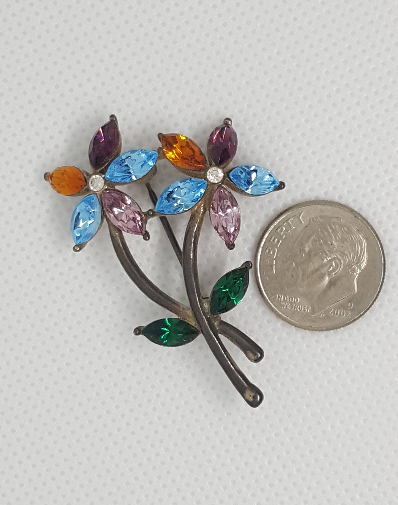 Vintage Monet Sterling and Rhinestone Flower Brooch Pin - Etsy