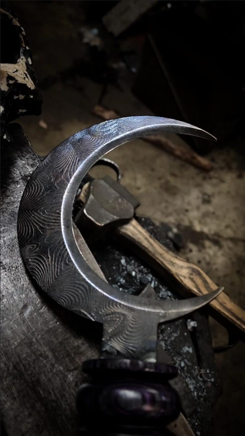 Lunar Sickle: Hand Turned Purple Birch Handle, Laser Engraved Blade - Etsy