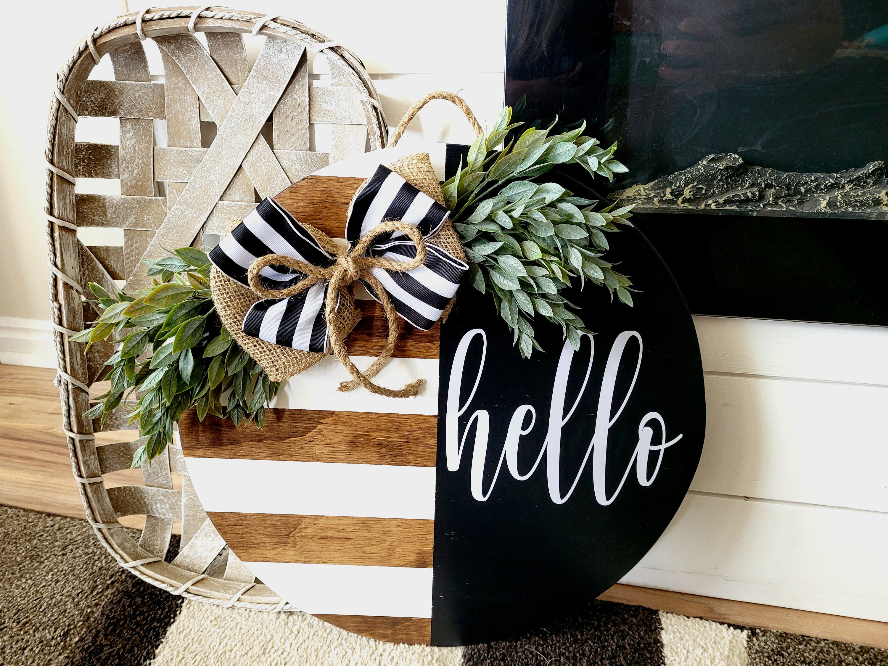 Hello Door Hanger Stripes - Etsy