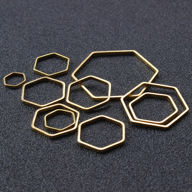 100pcs Raw Brass Open Hexagon Shaped Findings Bead Frames / | Etsy