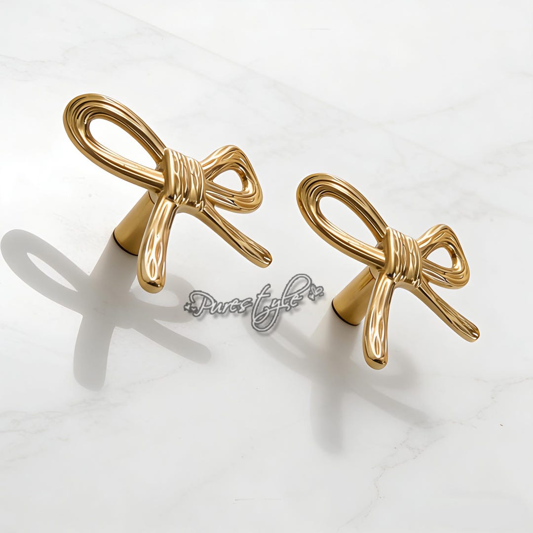 Bow Solid Brass Cabinet Knob: Modern Dresser Pull, Cabinet Hardware ...